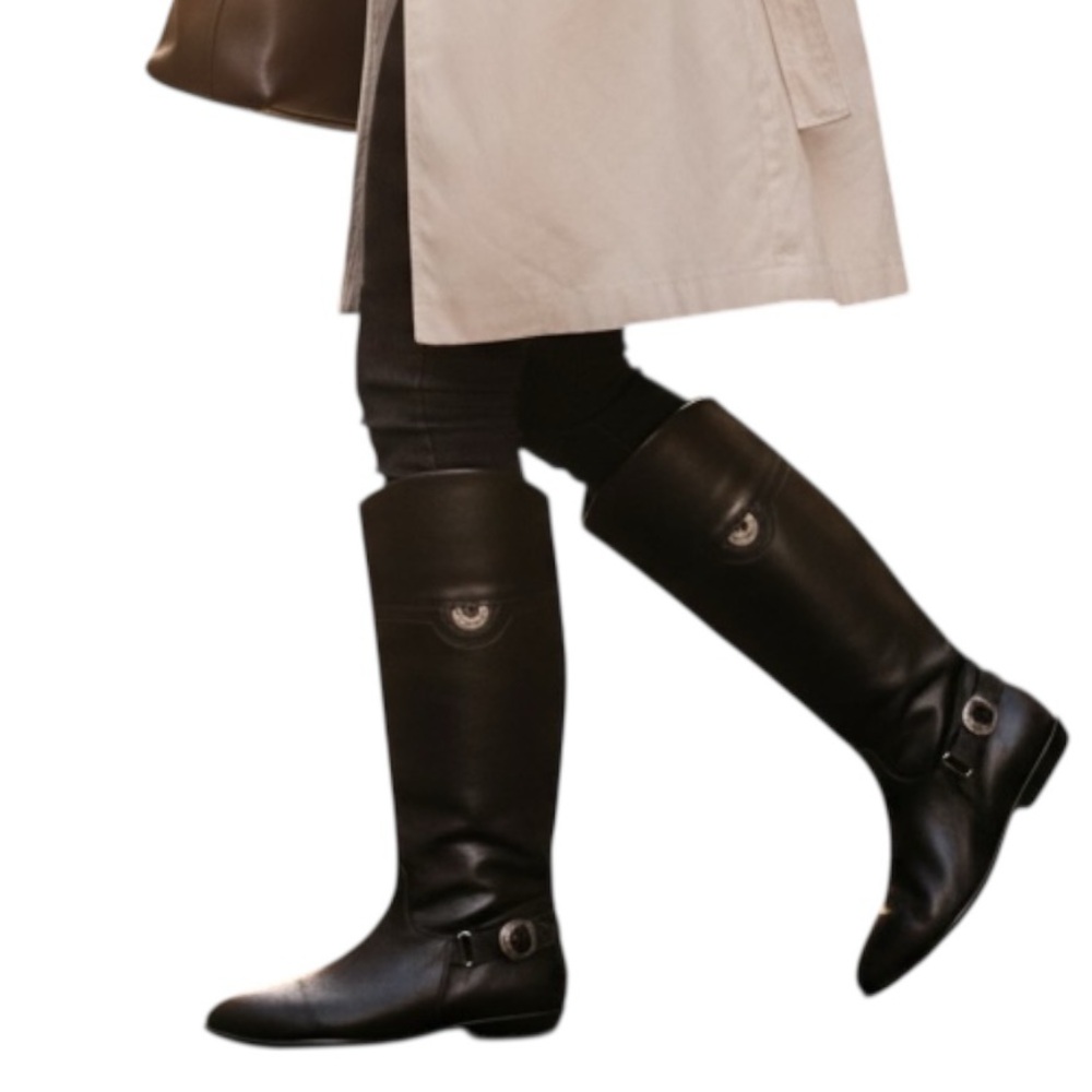 Nicole Paige Black Leather Riding Boots Size 8 Brass … - Gem